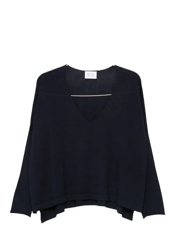 BEYOU Cashmere And Silk V-neck Sweater With Asymmetric Hem - Blue