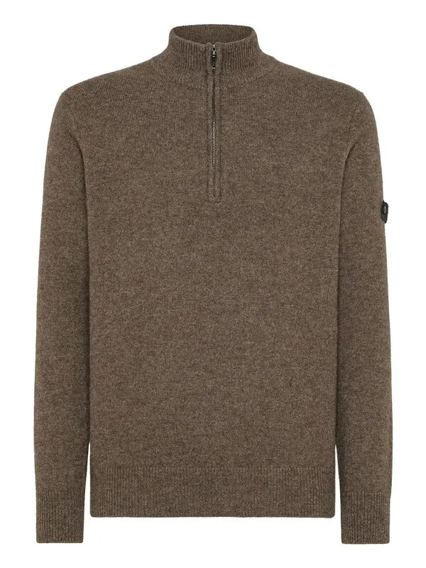 Peuterey Quarter Zip Sweater With Logo Patch - Grey