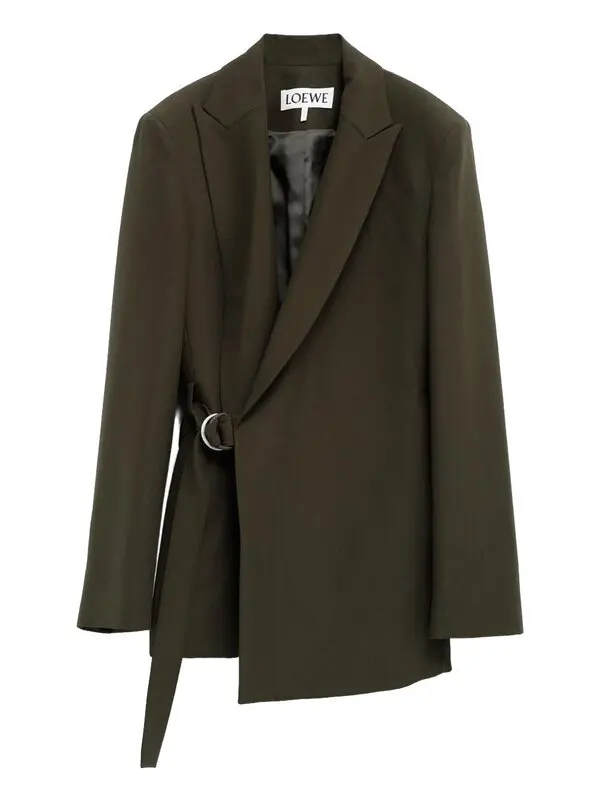 Loewe Wool Draped Blazer Jacket With Belt Ring Detail - Green