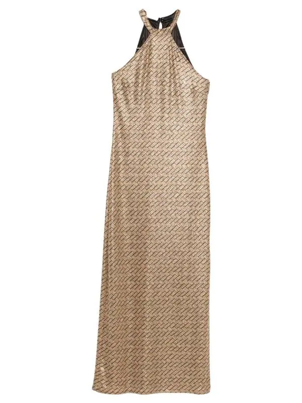 SIYU Halterneck Long Dress With All-over Pattern - Brown