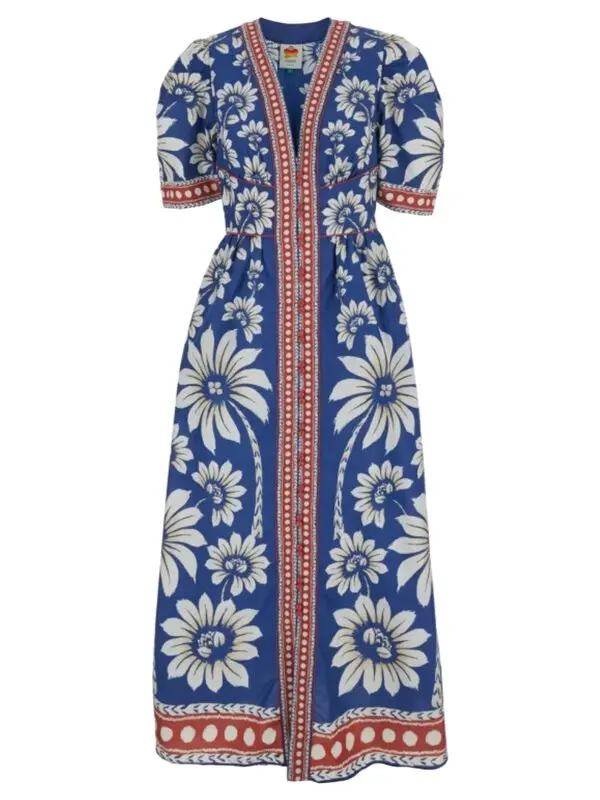 Farm Rio Moon Dress Maxi Dress With Floral Print - Blue