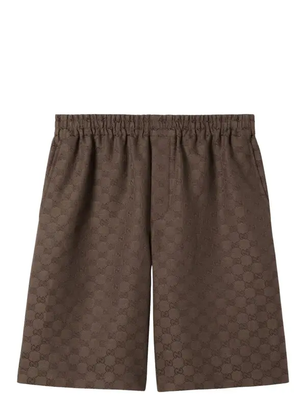 Gucci Gg Jacquard Linen Blend Shorts - Brown