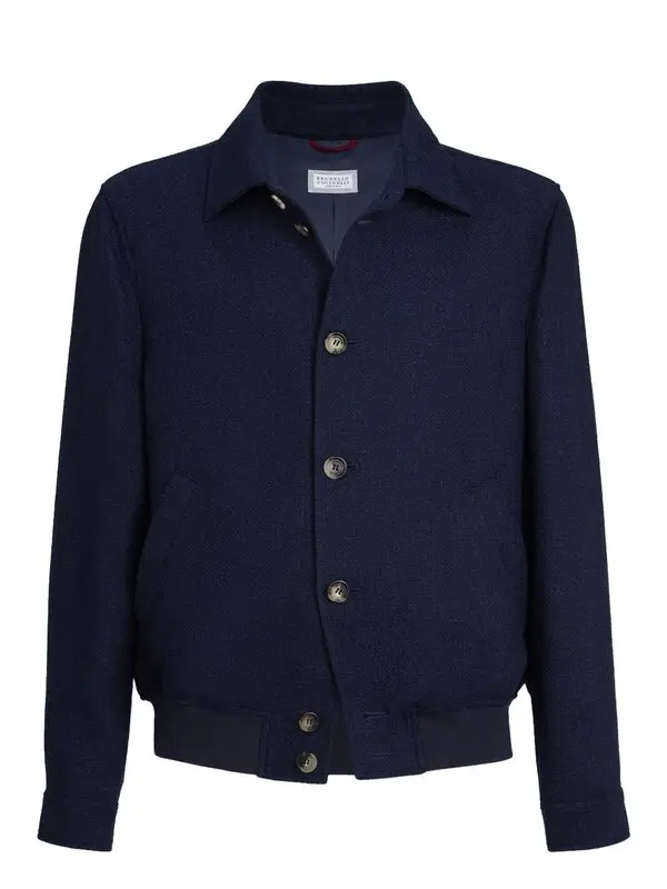 Brunello Cucinelli Linen And Silk Blend Blouson Jacket - Blue