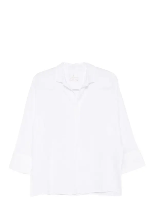 TRAME AUREE Linen Blouse With Camp Collar And Three-quarter Sleeves - White