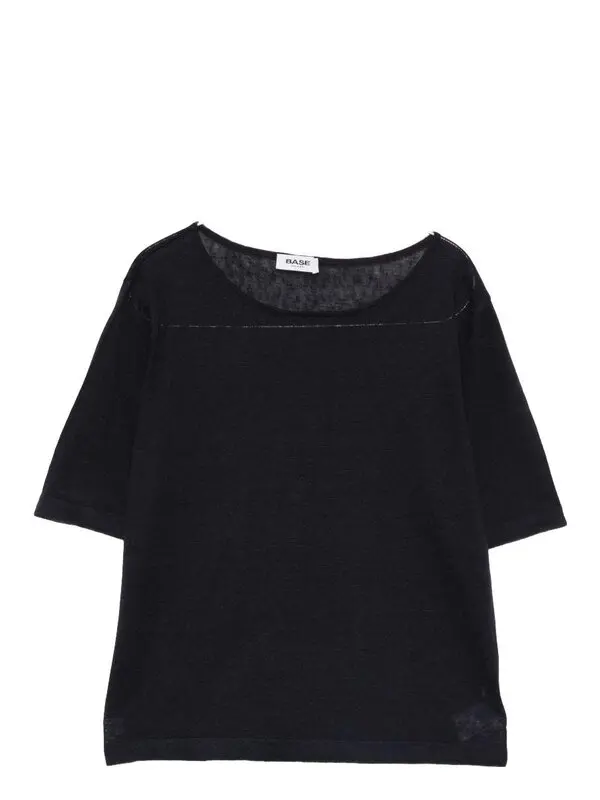 BASE Linen And Cotton Blend Crew Neck Sweater - Blue