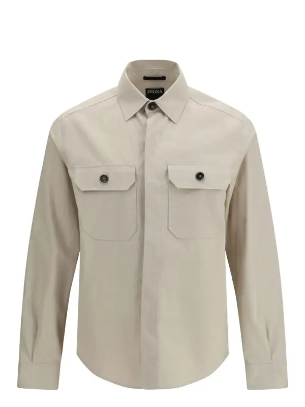 Zegna Long Sleeve Cotton Shirt Jacket - Beige