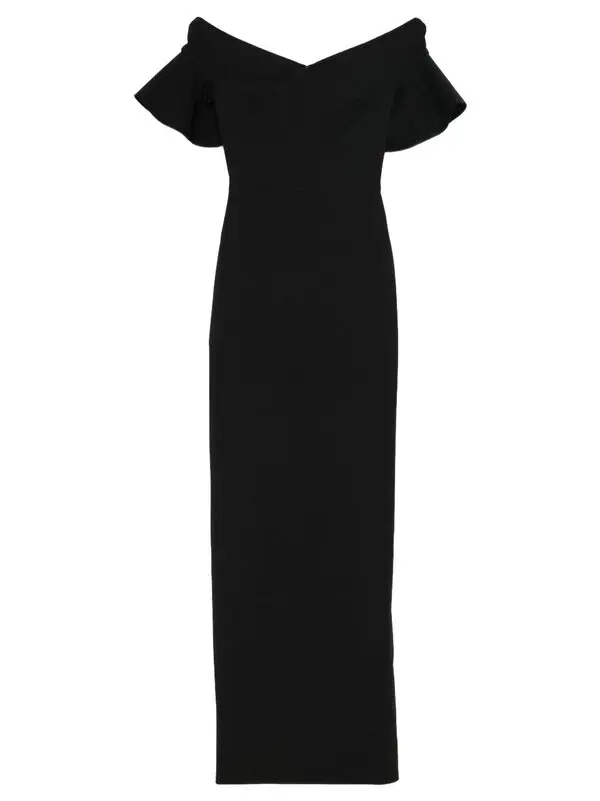 Solace London Cielo Maxi Dress Off-shoulder Short Sleeve Gown - Black