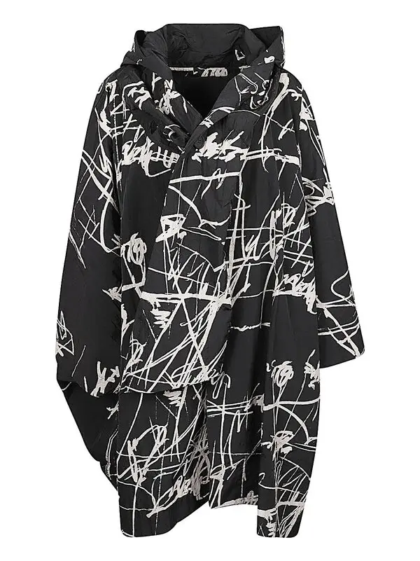 MOYURU Printed Blouson Cape Jacket - Black