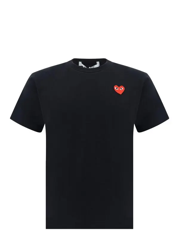 Play Comme Des Garcon Cotton T-shirt With Heart Applique - Black