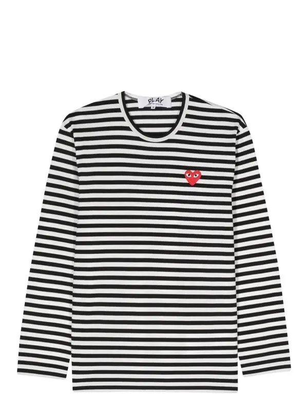 Play Comme Des Garcon Red Heart Striped T-shirt - Black