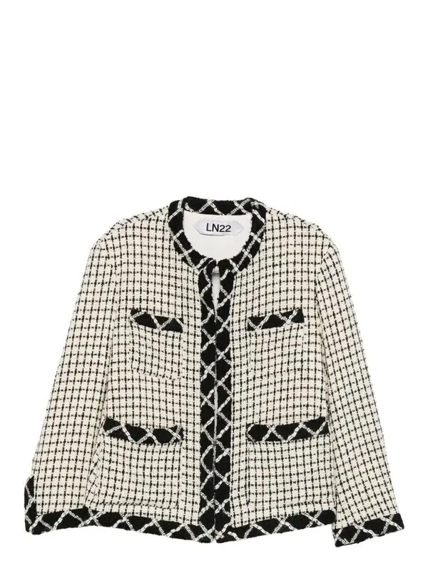 LN22 Wool Jacket With Check Pattern Trim - Black