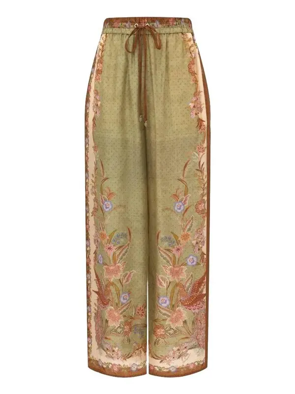 Zimmermann Indra Printed Silk Trousers - Green