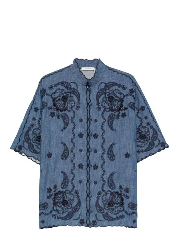 Zimmermann Aster Embroidered Denim Shirt - Blue