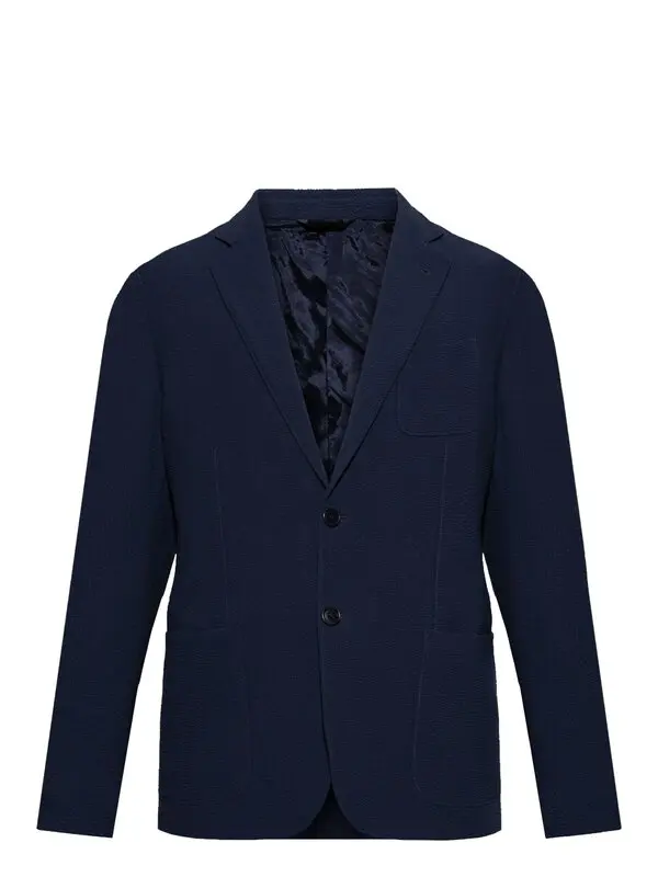 Giorgio Armani Textured Wool Jacket With Notched Lapels - Blue