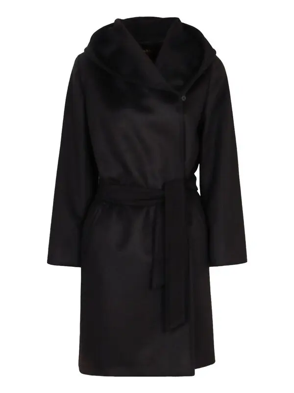 Max Mara Wool Midi Coat With Hood - Black