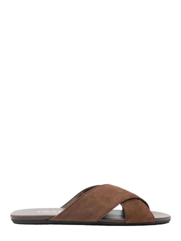 Prada Suede Leather Flat Sandals - Brown