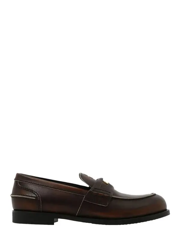 Miu Miu Leather Loafers With Gold-tone Hardware - Brown