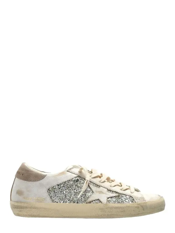 GOLDEN GOOSE Super Star Leather Sneakers With Glitter Detailing - Silver