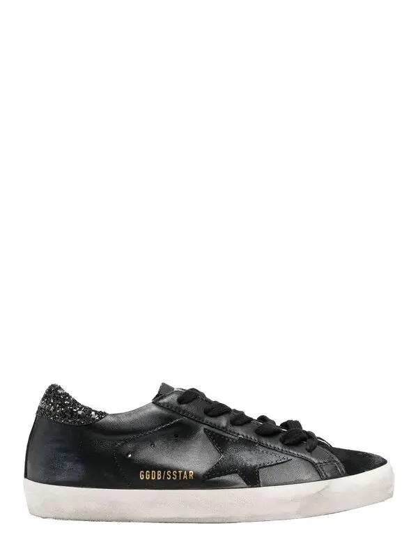 GOLDEN GOOSE Super-star Leather Sneakers With Glitter Accents - Black
