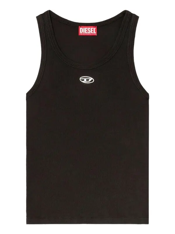DIESEL® Ribbed Cotton Tank Top With Oval Logo Detail - Black