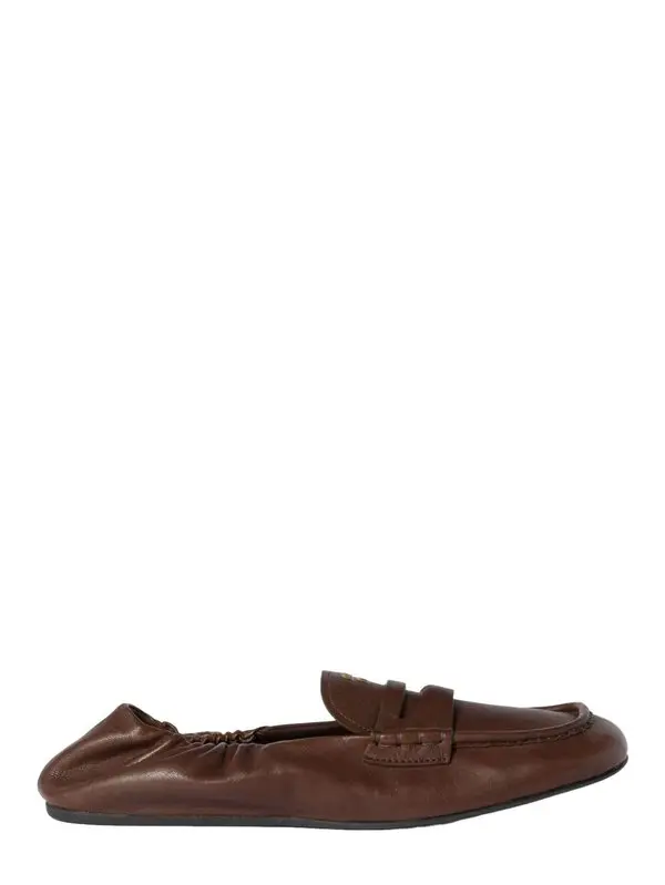 Miu Miu Ruched Lambskin Leather Loafers - Brown