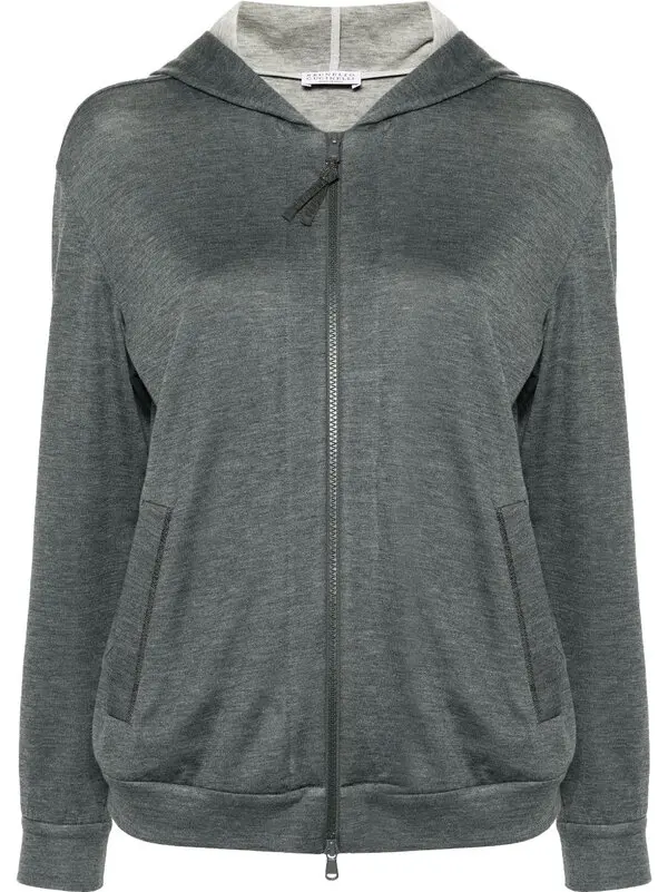 Brunello Cucinelli Cotton And Silk Hooded Cardigan - Grey
