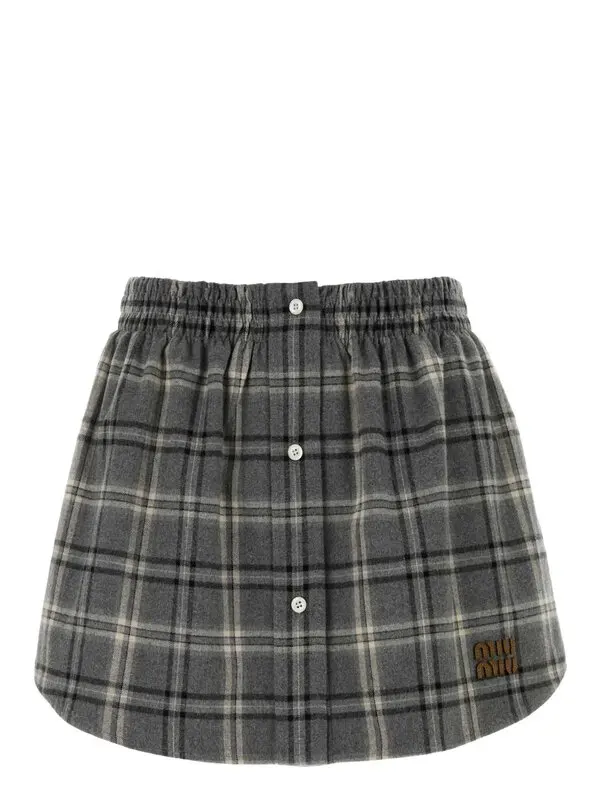 Miu Miu Checked Flannel Mini Skirt - Grey