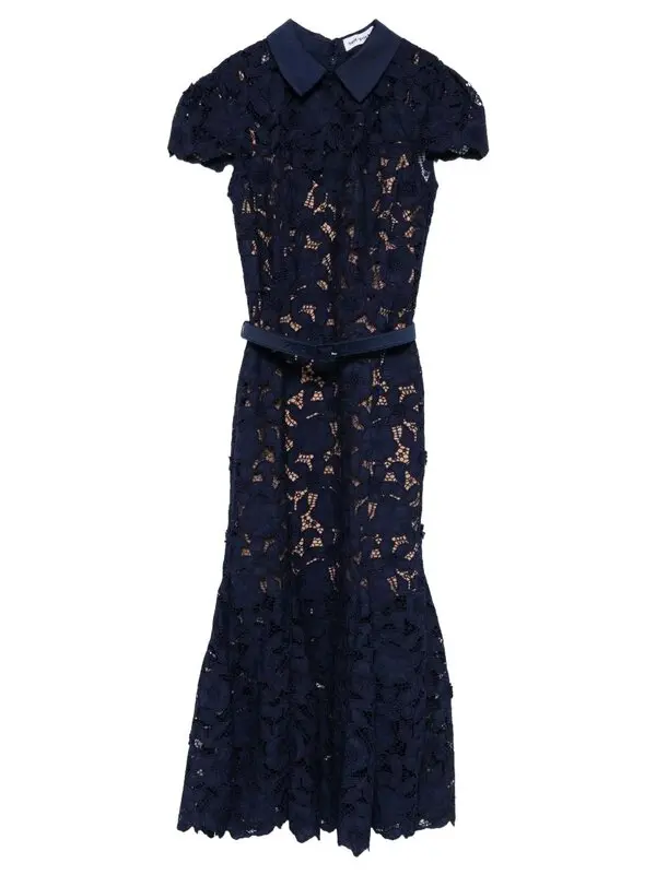 SELF-PORTRAIT Lace Midi Dress With Removable Belt - Blue