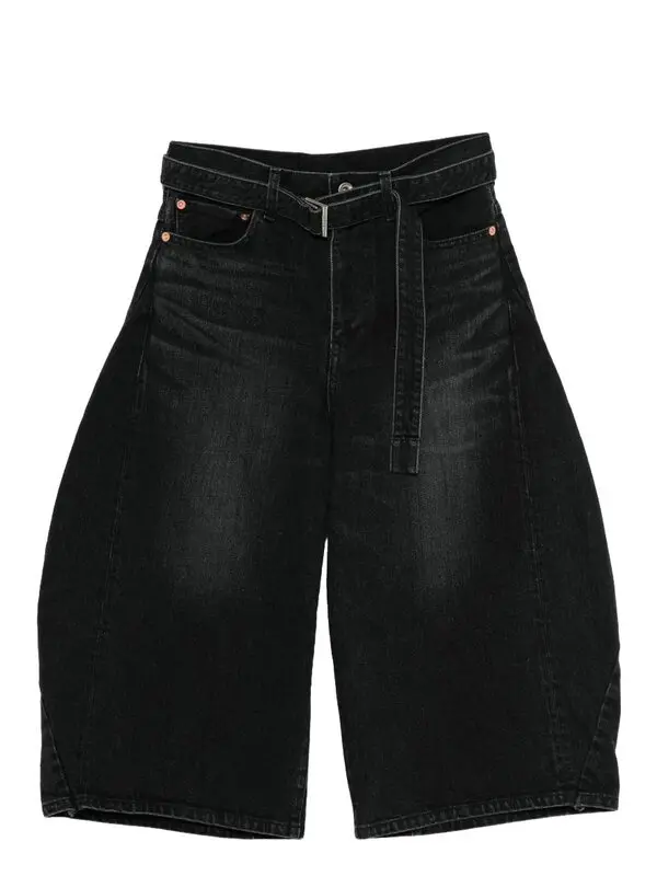 Sacai Denim Belted Bermuda Shorts - Black