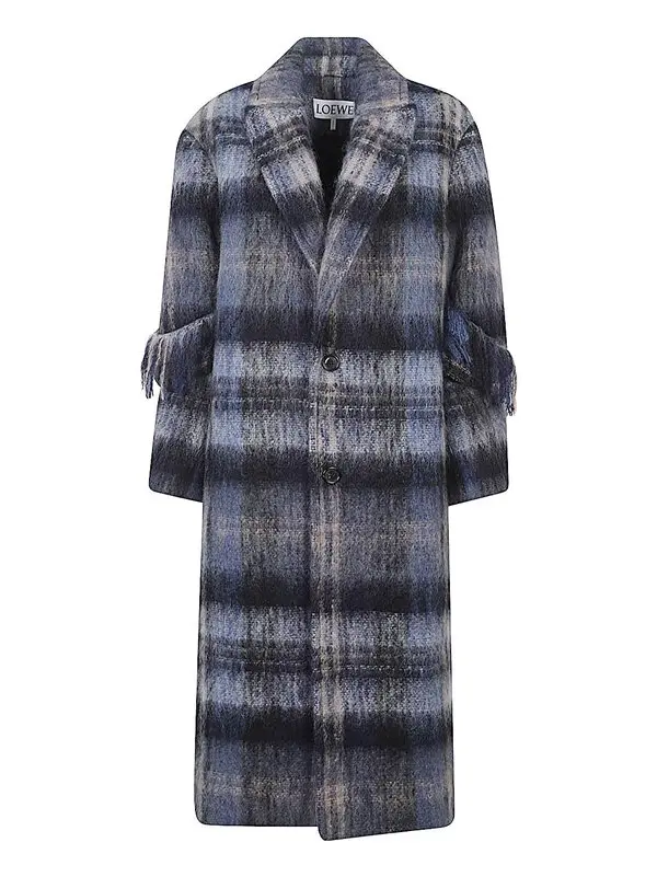 Loewe Wool Single-breasted Coat With Fringe Detail - Blue