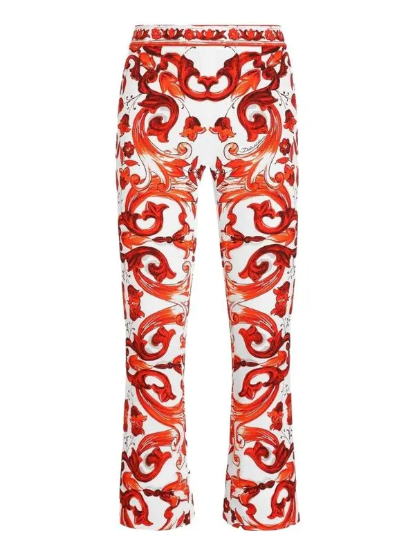 Dolce & Gabbana Maiolica Print Silk Trousers - Orange