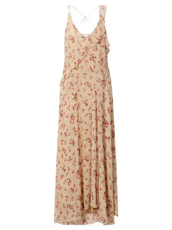 MARANT ETOILE Luxie Floral Maxi Dress With Ruffles - Beige
