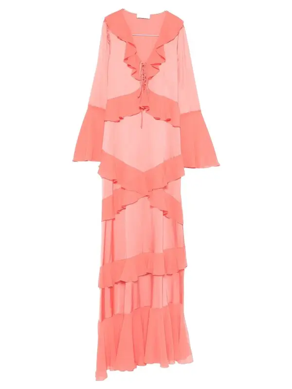LES FILLES D'EVA Tiered Ruffle Maxi Dress - Red
