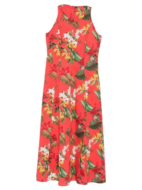 ARCHIVIO '67 Sleeveless Halterneck Floral Midi Dress - Red