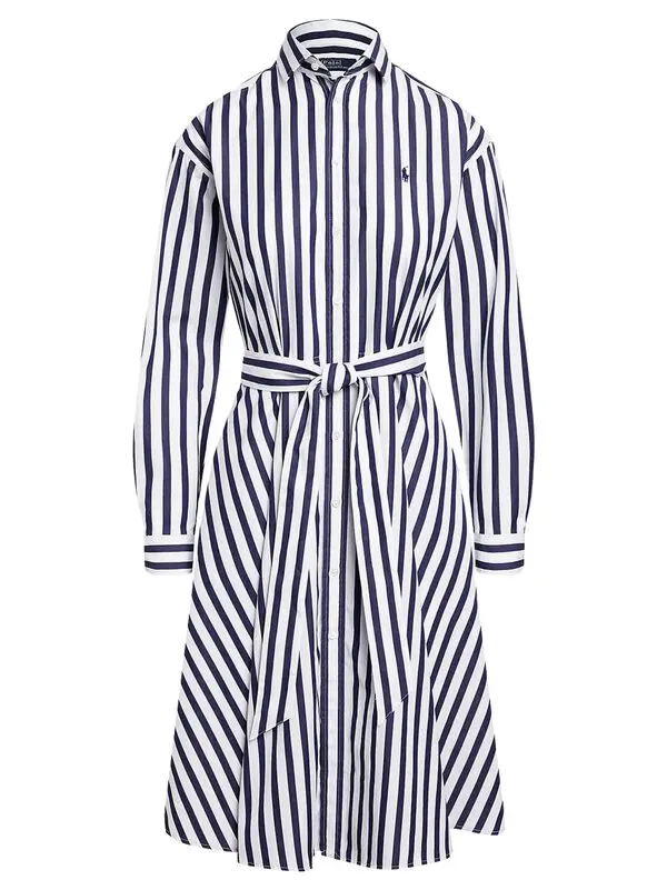 Polo Ralph Lauren Striped Collared Shirt Dress With Belt - Blue