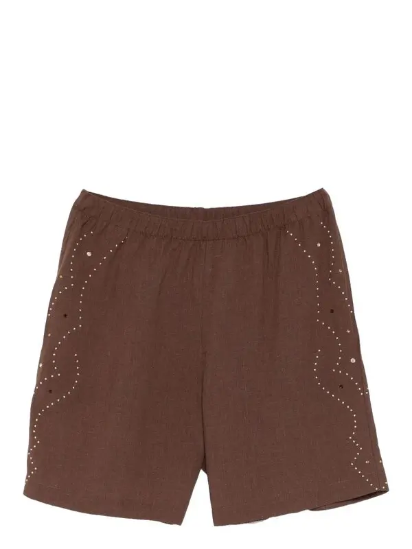 VENUJA Embellished Beach Shorts - Brown