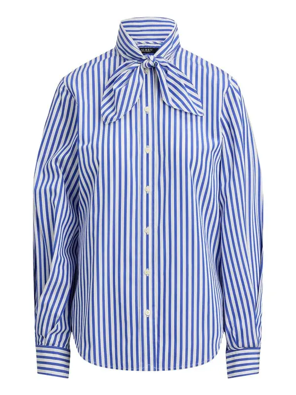 Polo Ralph Lauren Lauren Ralph Lauren Striped Tie Neck Blouse - Blue