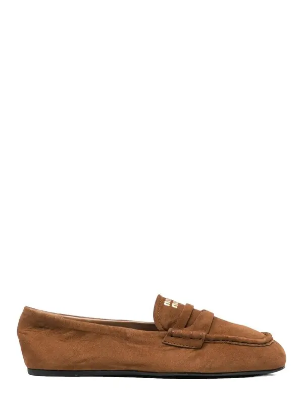Miu Miu Ruched Suede Loafers - Brown