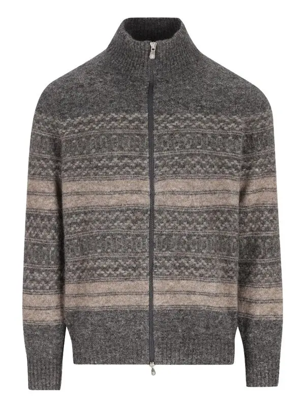 Brunello Cucinelli Wool Zip Cardigan - Grey
