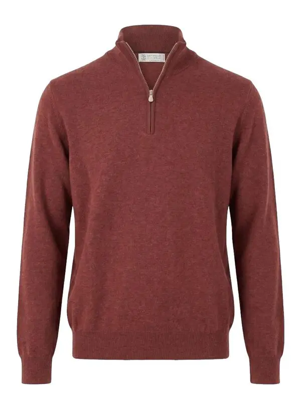 Brunello Cucinelli Cashmere Quarter Zip Sweater - Red