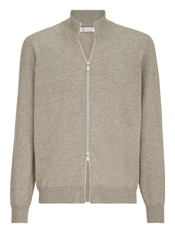 Brunello Cucinelli Cashmere Zipped Cardigan - Grey
