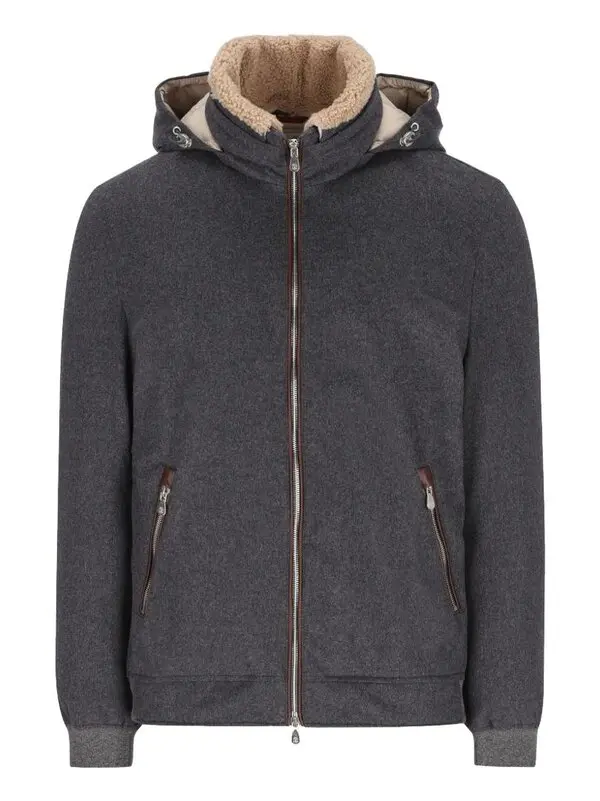 Brunello Cucinelli Wool Down Jacket With Hood - Grey