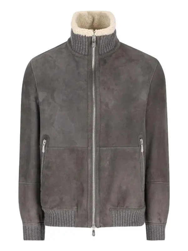 Brunello Cucinelli Shearling Leather Jacket - Grey