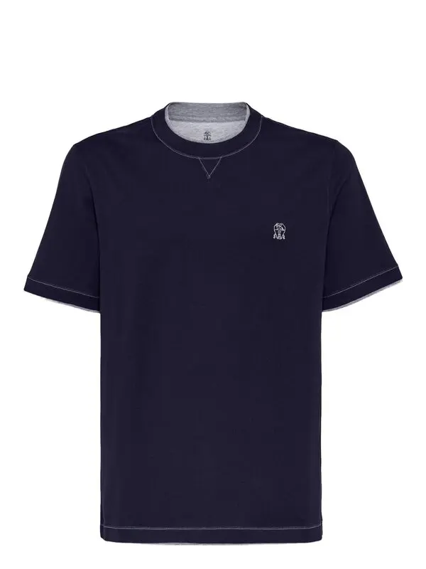 Brunello Cucinelli Logo Cotton T-shirt - Blue