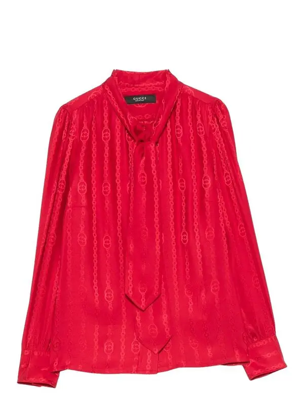 Gucci Jacquard Logo Motif Silk Shirt - Red