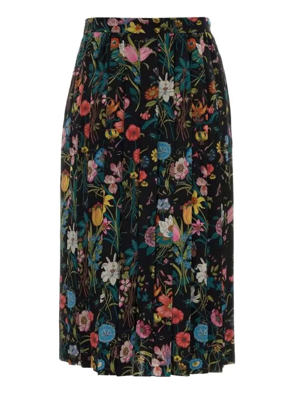 Gucci Printed Silk Midi Skirt - Black