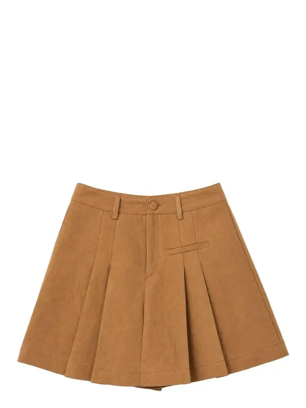 ACTUALEE Pleated Mini Skirt With Pocket Detail - Beige