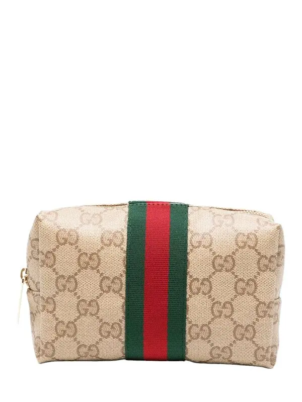 Gucci Gg-supreme Web Detail Beauty Case - Beige