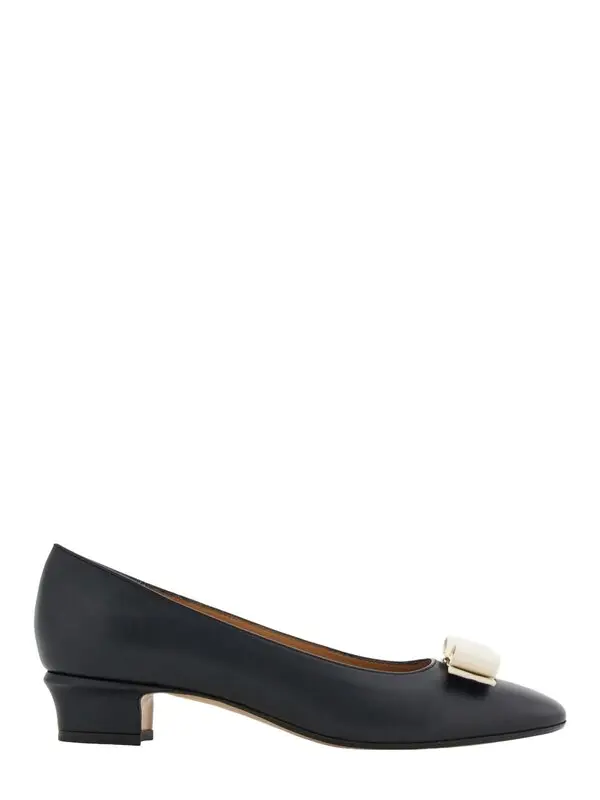 FERRAGAMO Vara Leather Block Heel Pumps - Black