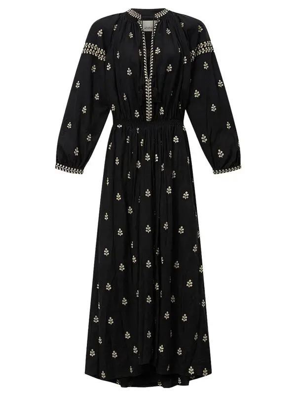 Isabel Marant Étoile Rodilia Embroidered Silk Maxi Dress - Black